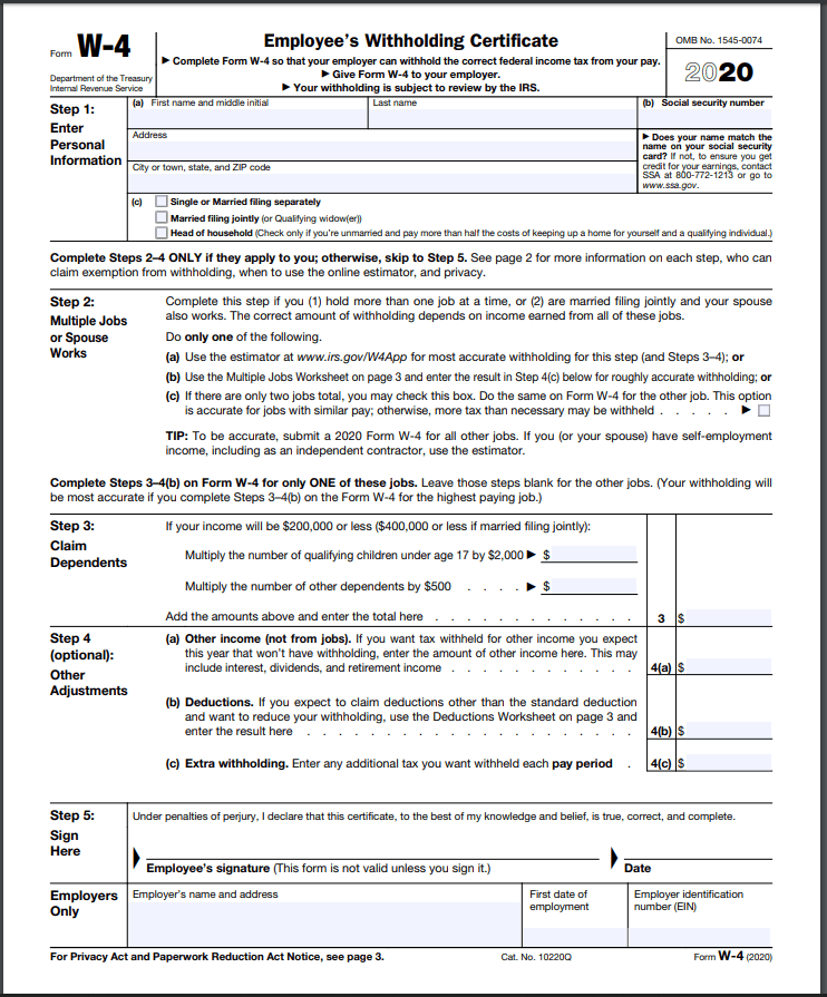 W 4 2020 Form Printable